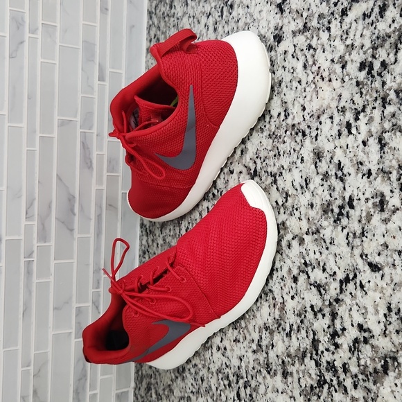 Nike | Shoes | Sport Red Cool Gray Nike Roshe Run Sneakers Sz 25 ...
